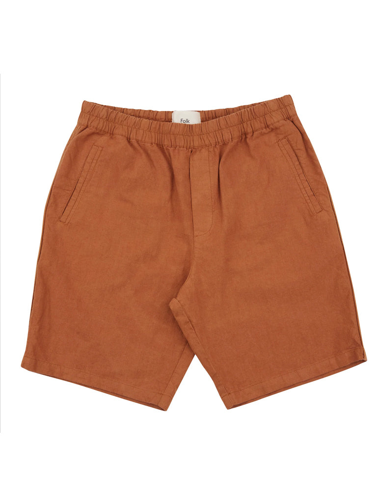 Folk Assembly Shorts in Ochre Cotton Linen Mix – Maze