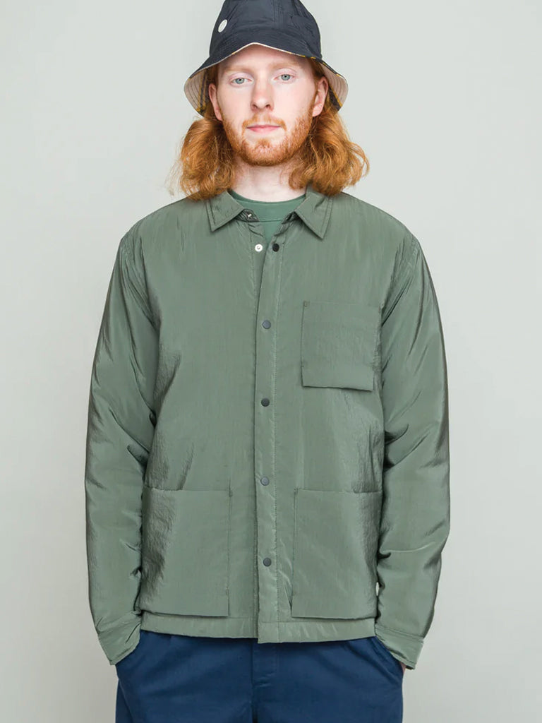 Folk Wadded Assembly Jacket in Olive Nylon Texture – Maze