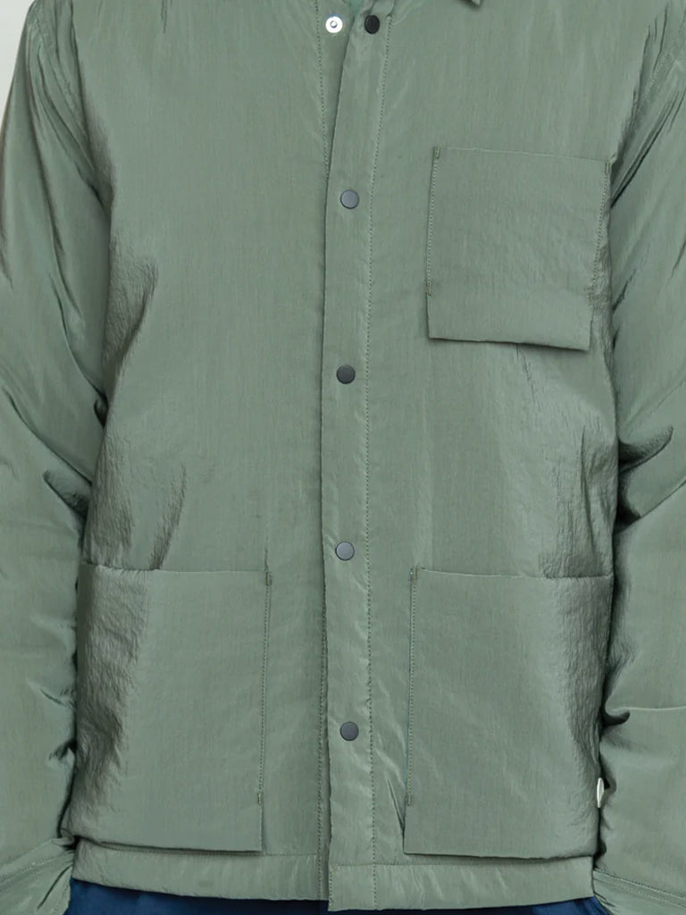Folk Wadded Assembly Jacket in Olive Nylon Texture – Maze